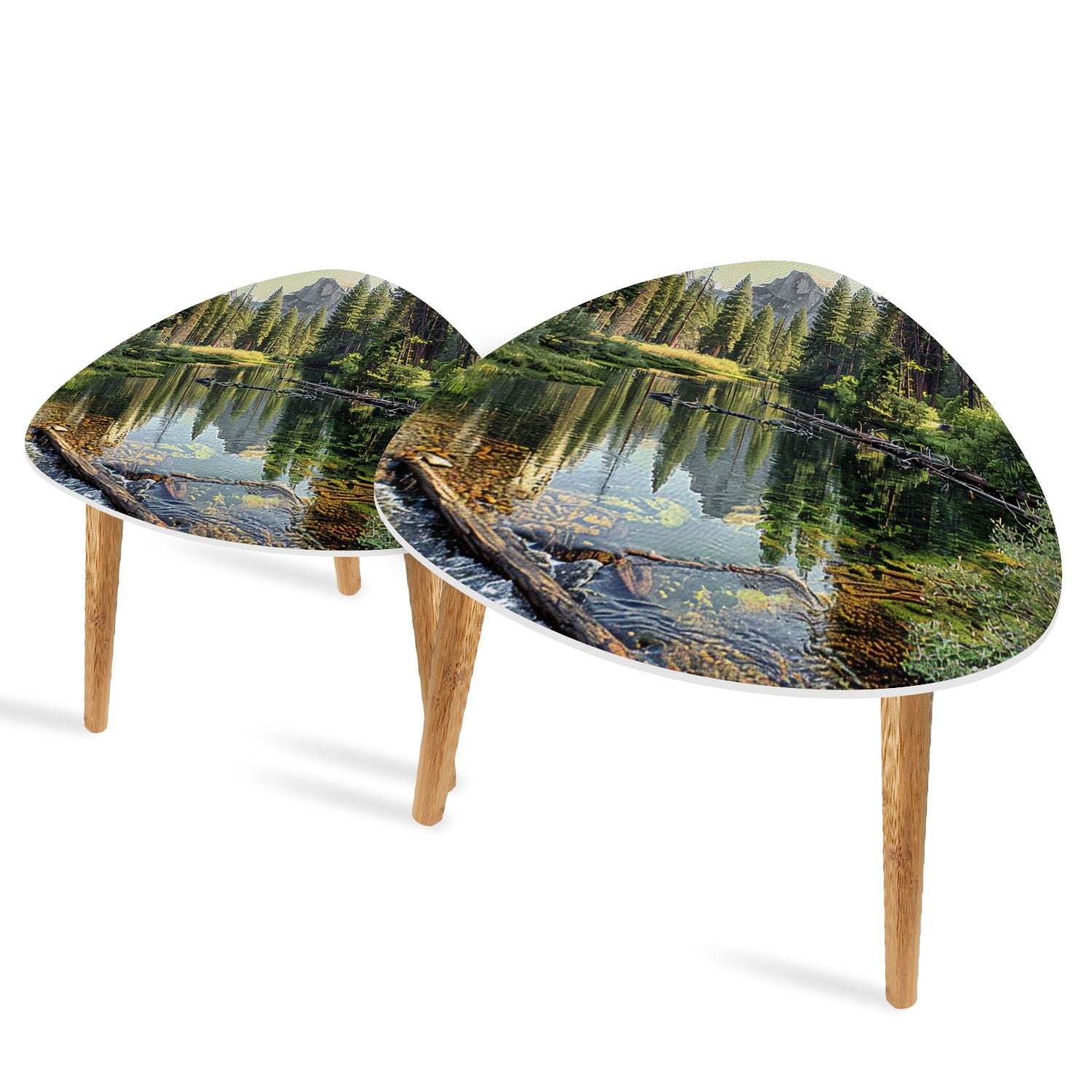 Triangle End Tables Set of 2 Yosemite Valley Landscape River California Small Coffee Table, Tea ...