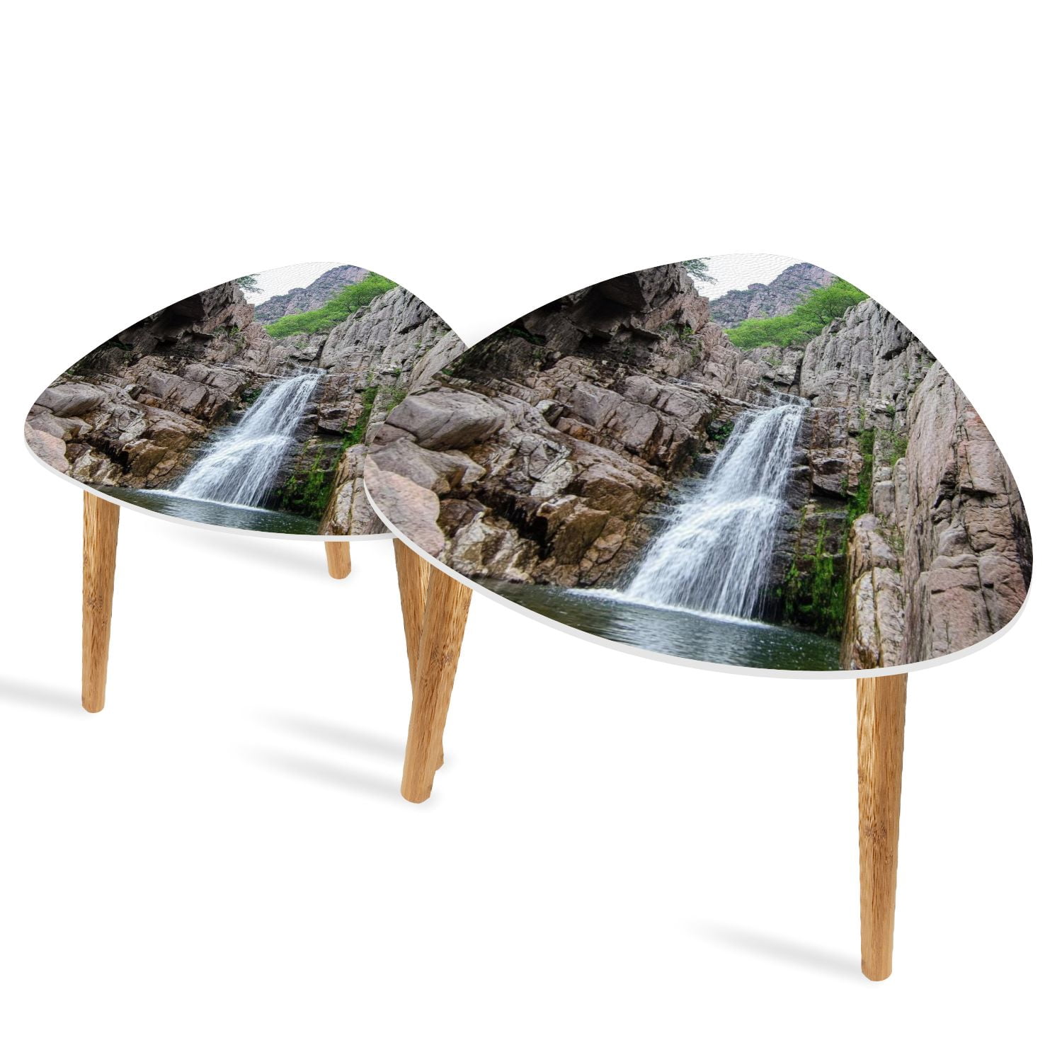 Triangle End Tables Set of 2 Yuntai mountain streams waterfall scenery ...