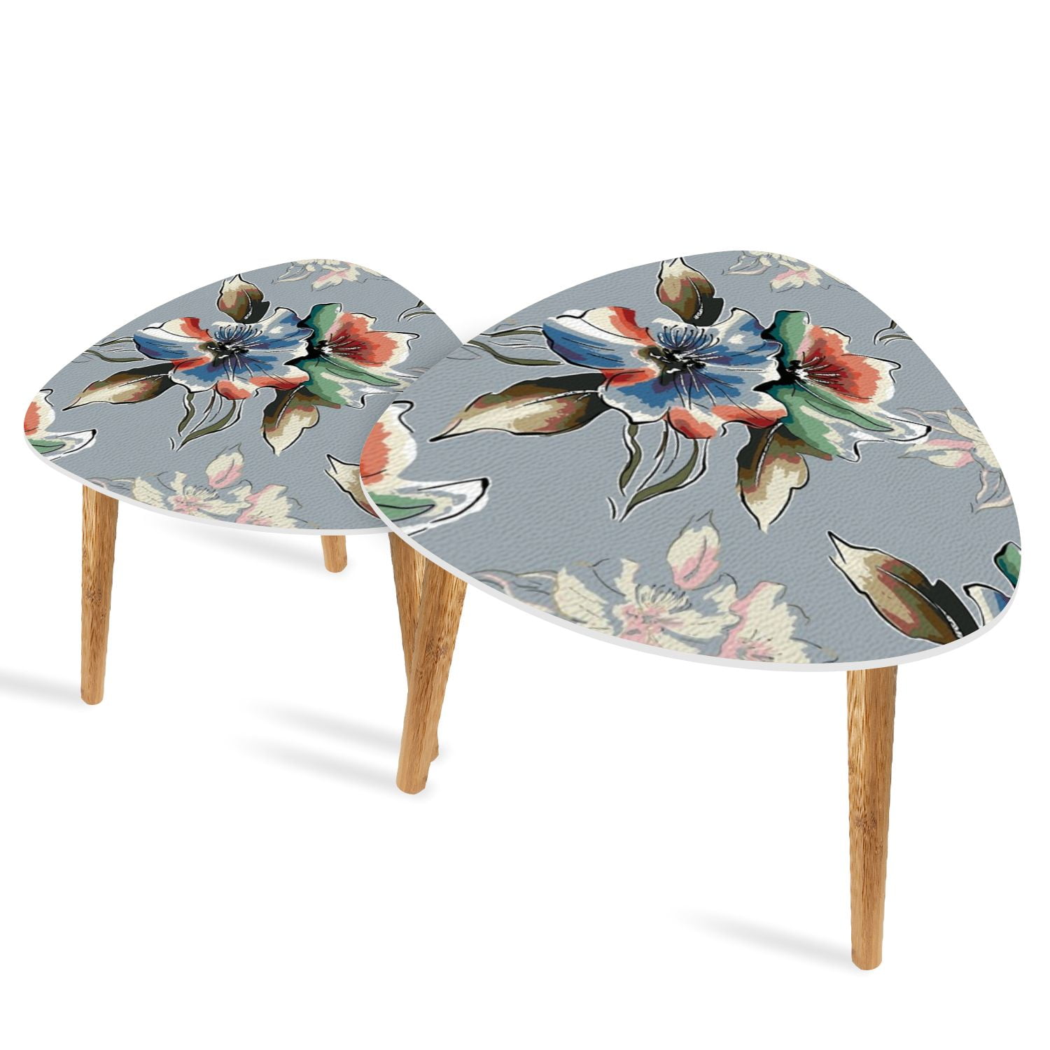Triangle End Tables Set of 2 abstract an embossed blooming motif all ...