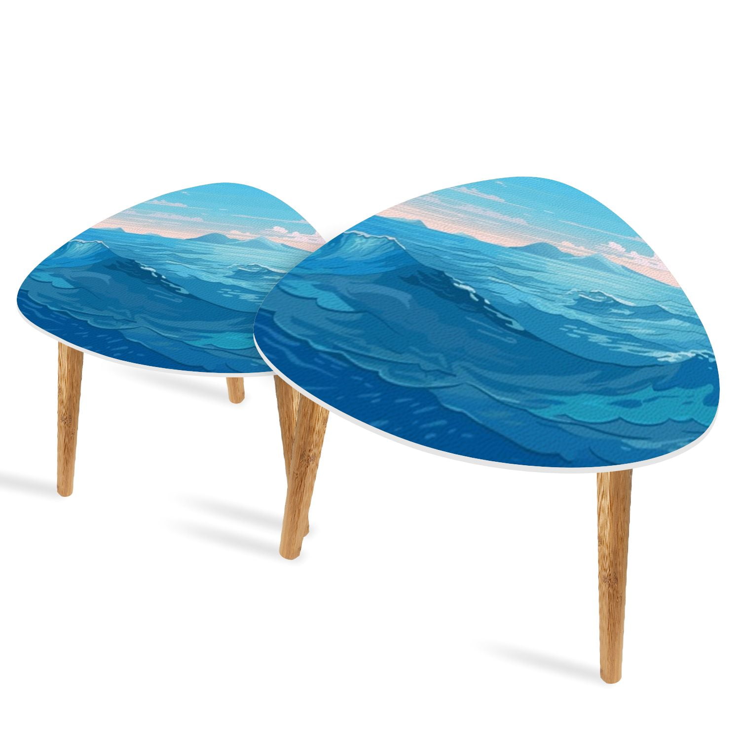 Triangle End Tables Set of 2 calm sea ocean surface small waves blue ...