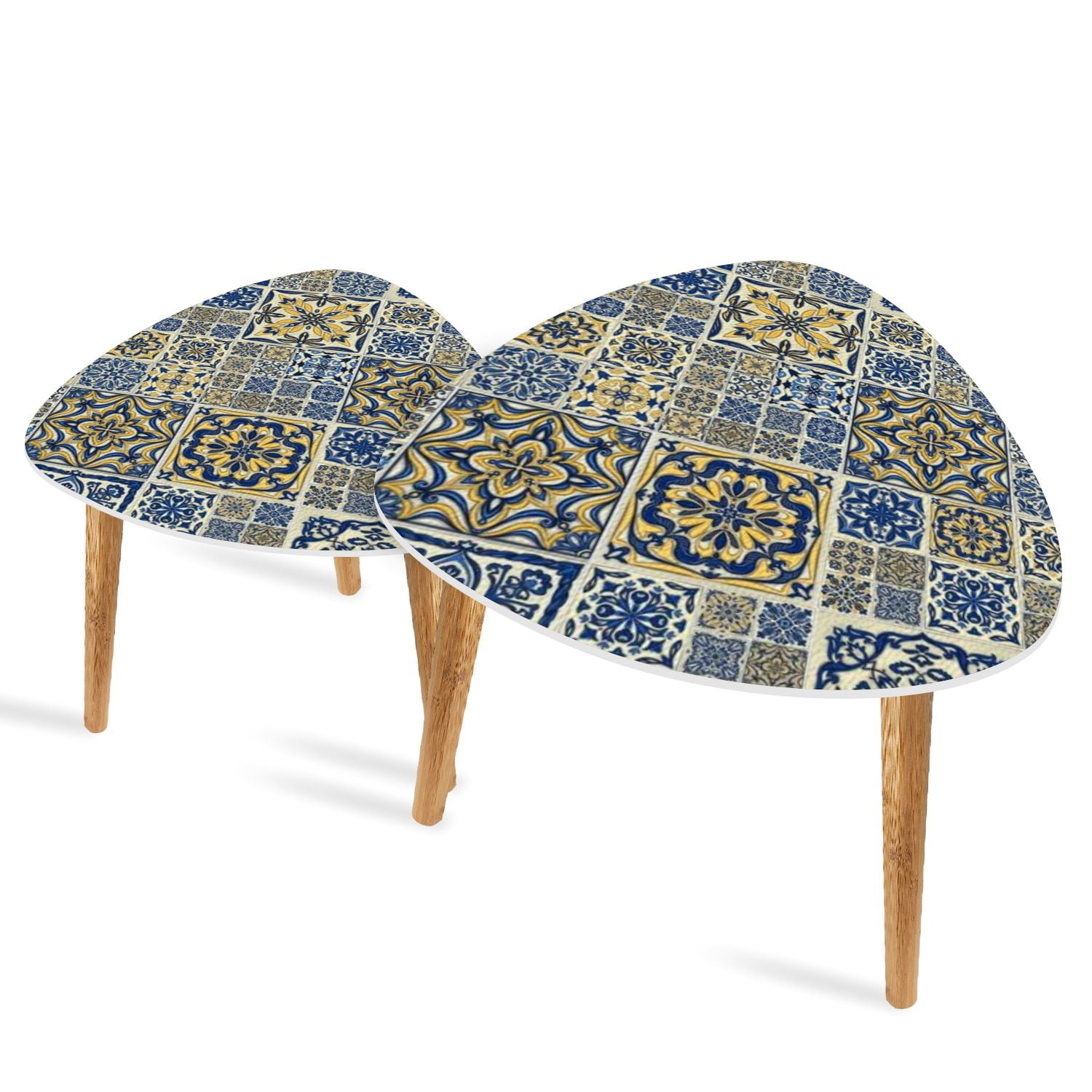Triangle End Tables Set of 2 featuring seamless pattern blue yellow ...