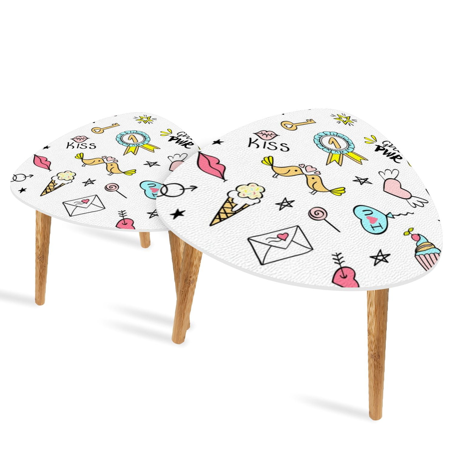 Triangle End Tables Set of 2 lettering girly doodles hand drawn phrases ...