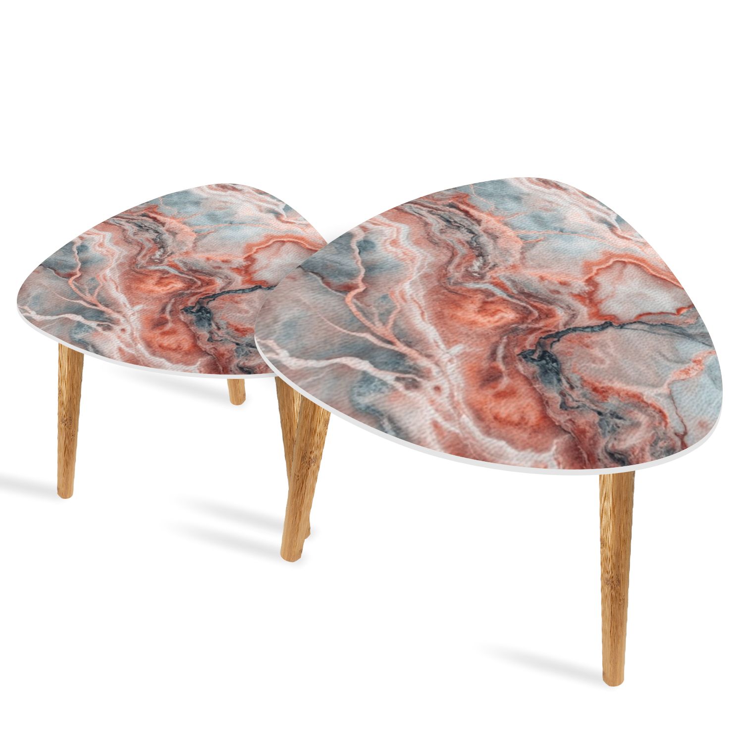 Triangle End Tables Set of 2 marble veined wall texture beige Small ...