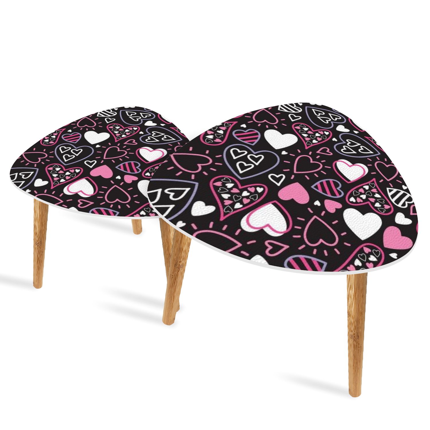 Triangle End Tables Set of 2 seamless love pattern Small Coffee Table ...
