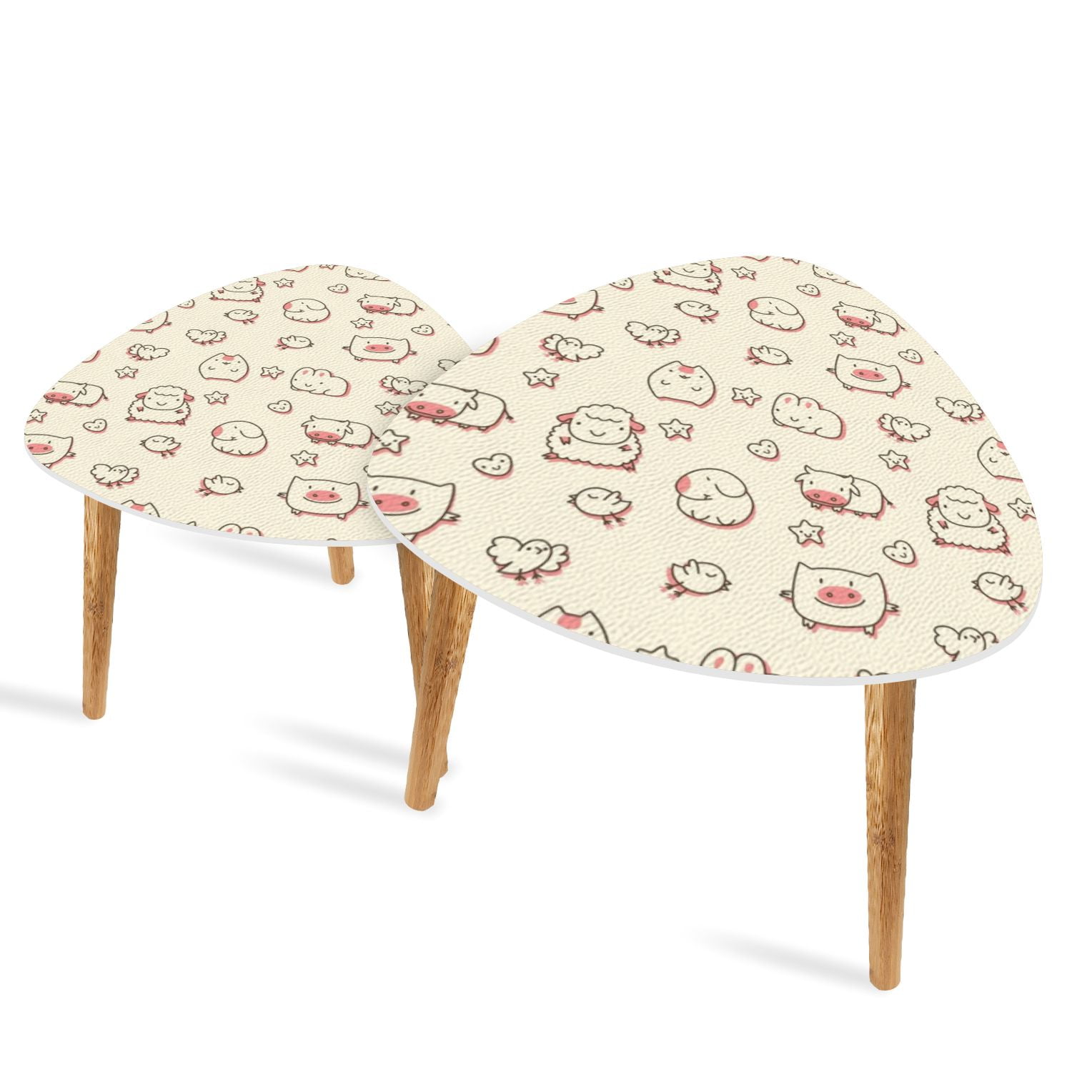 Triangle End Tables Set of 2 seamless pattern cute animals Small Coffee ...