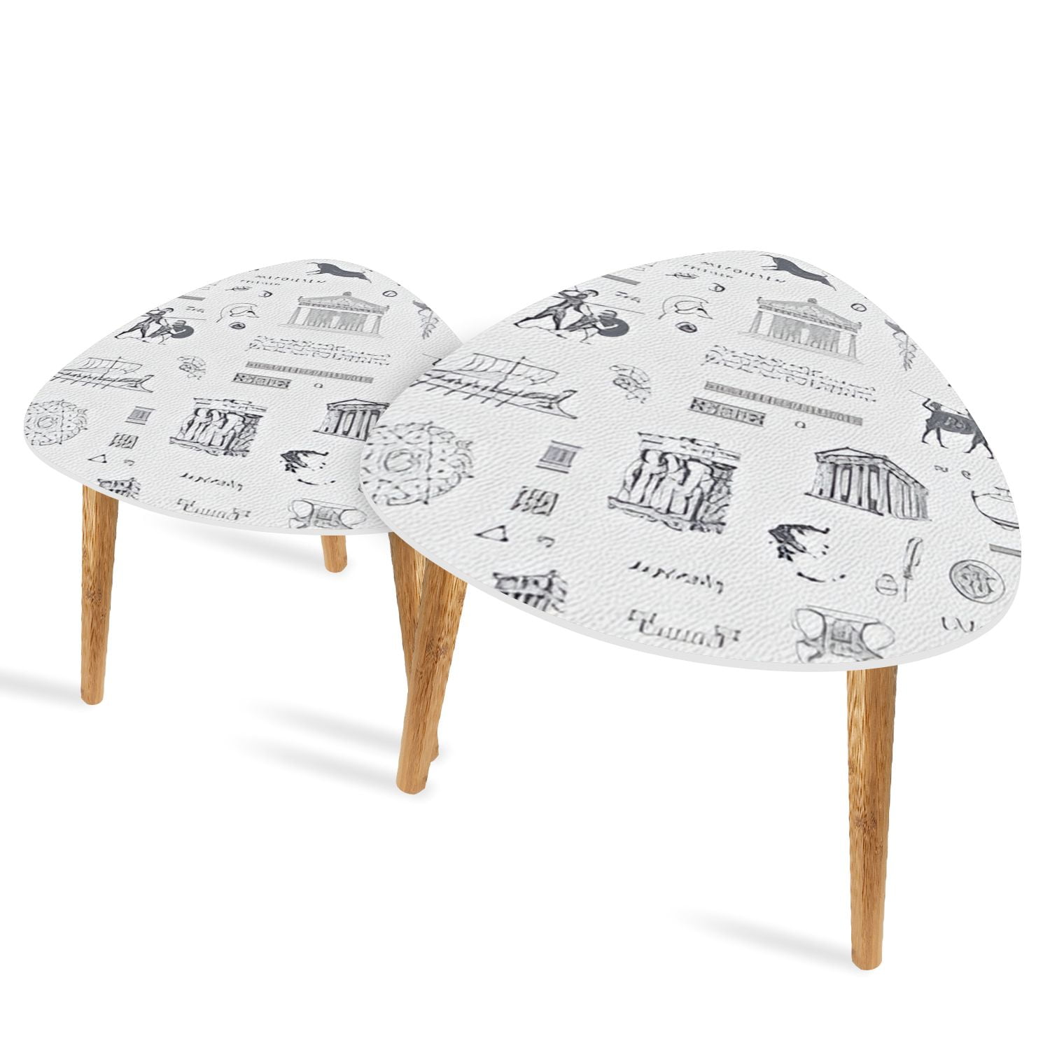 Triangle End Tables Set of 2 seamless pattern theme fabric hand drawn ...