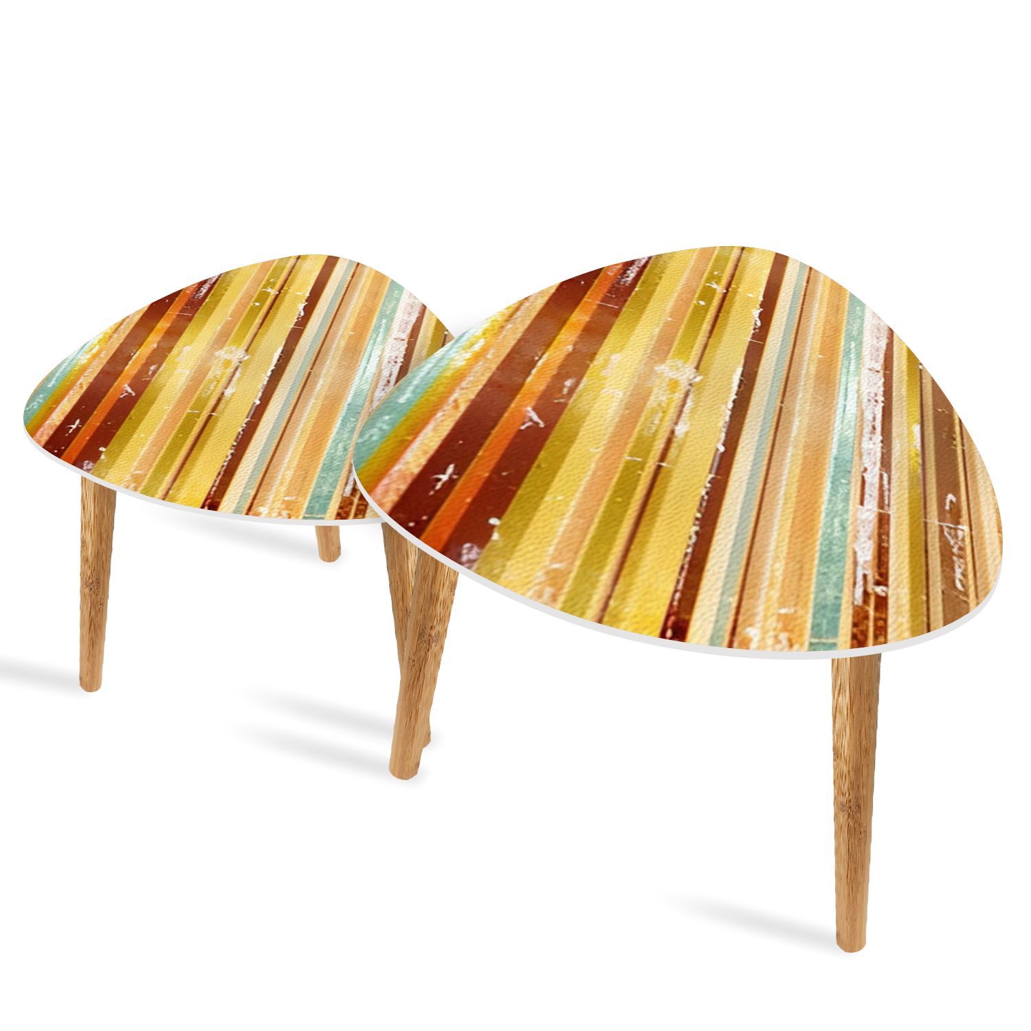 Triangle End Tables Set of 2 striped colored grunge style Small Coffee ...