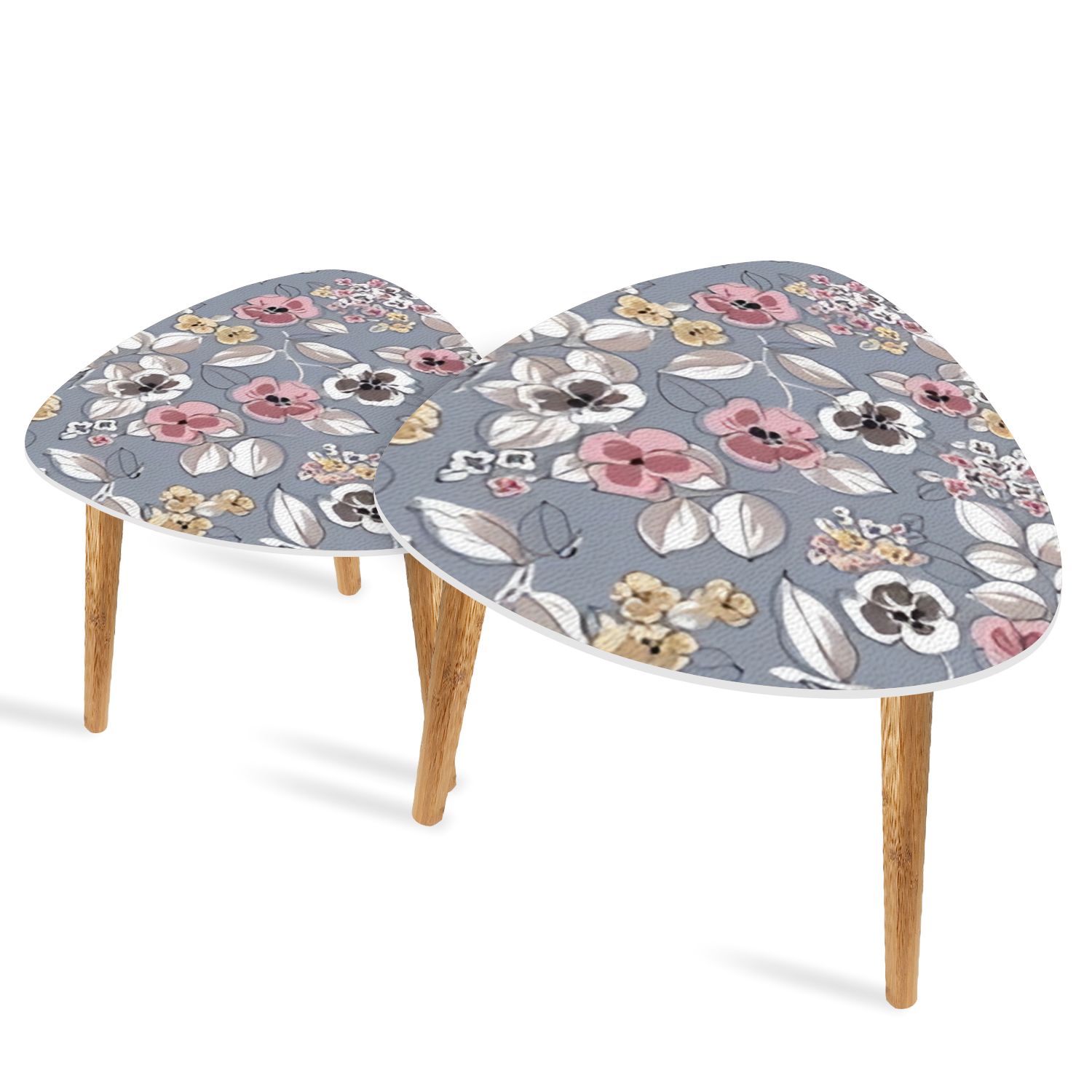 Triangle End Tables Set of 2 textile decorative flower pattern Small ...