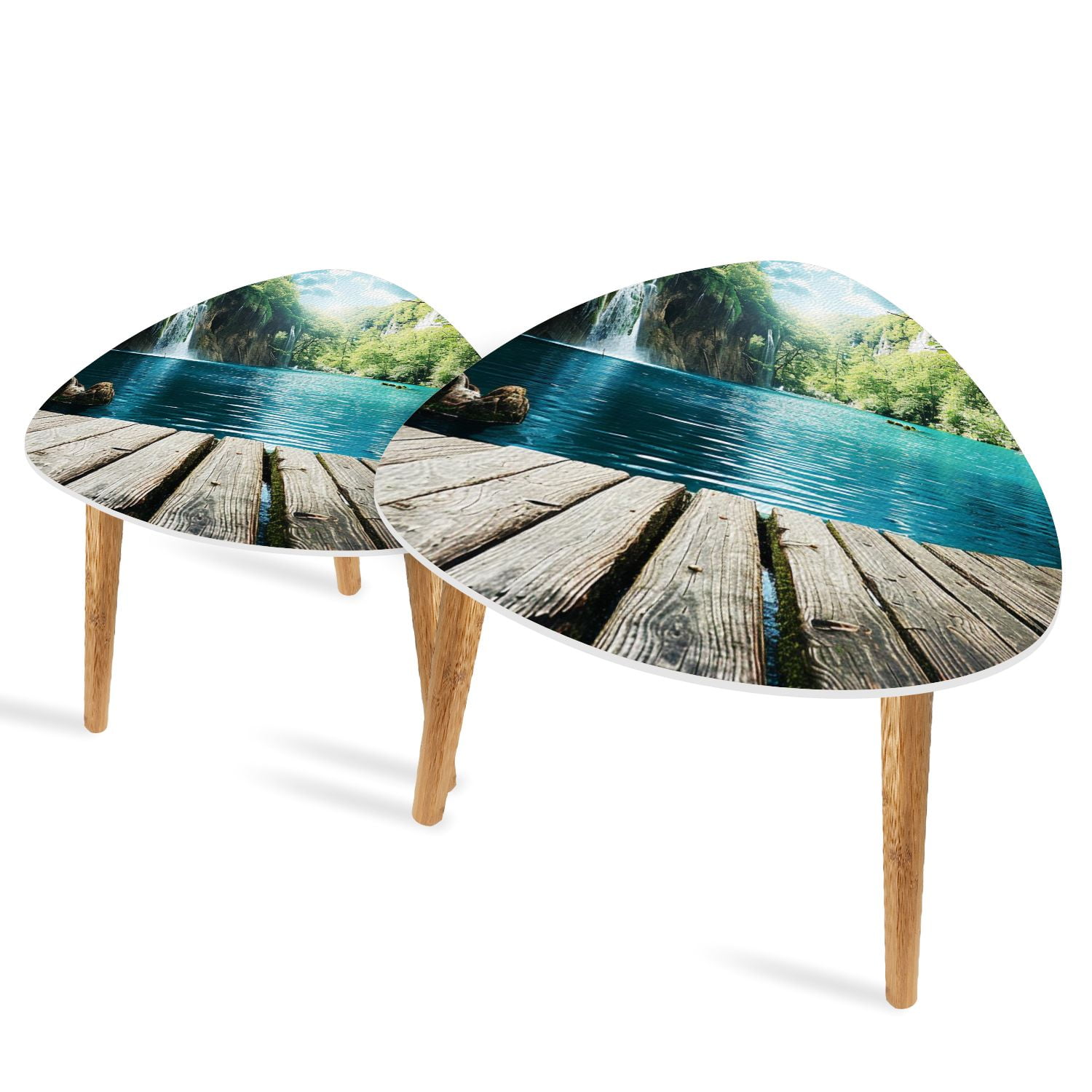 Triangle End Tables Set of 2 waterfall deep forest croatia wood pier ...