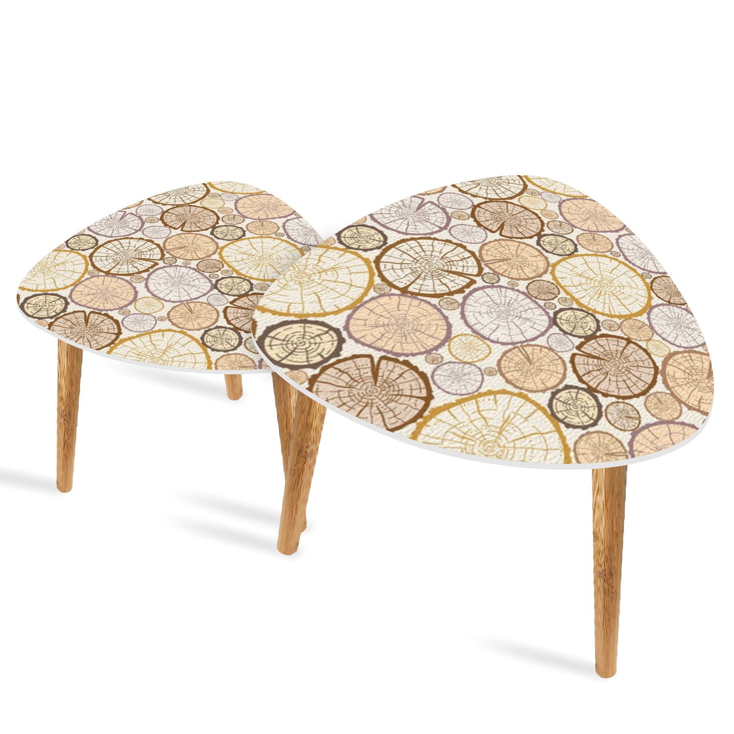 Triangle End Tables Set of 2 wood log cuts seamless pattern hand drawn ...