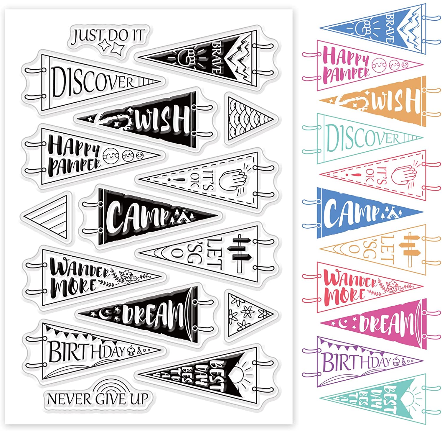 Triangle Flag Silicone Clear Stamps Never Give Up Transparent Stamps ...