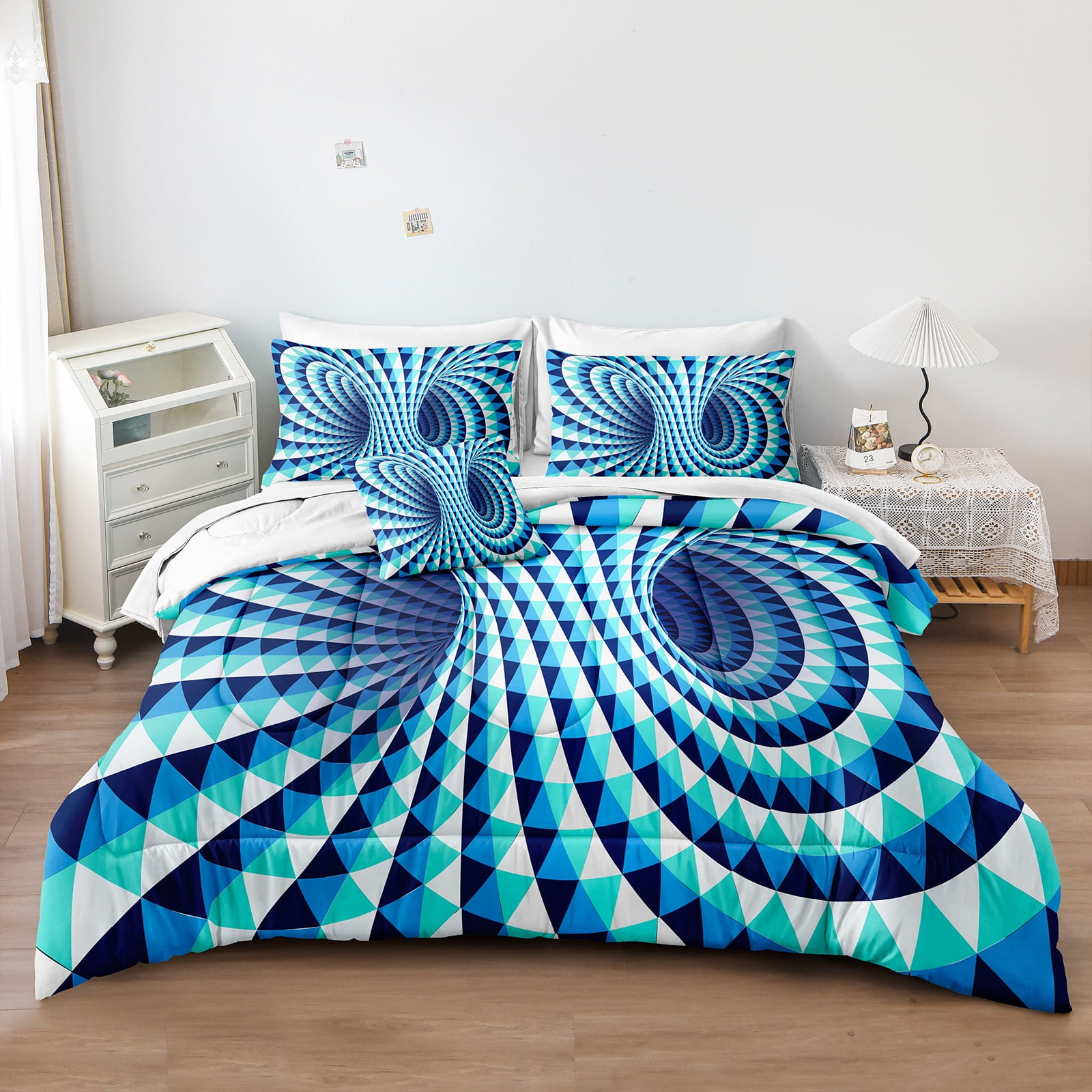 Triangle Geometric Comforter Set 3D Abstract Bedding Set with Sheet Set ...