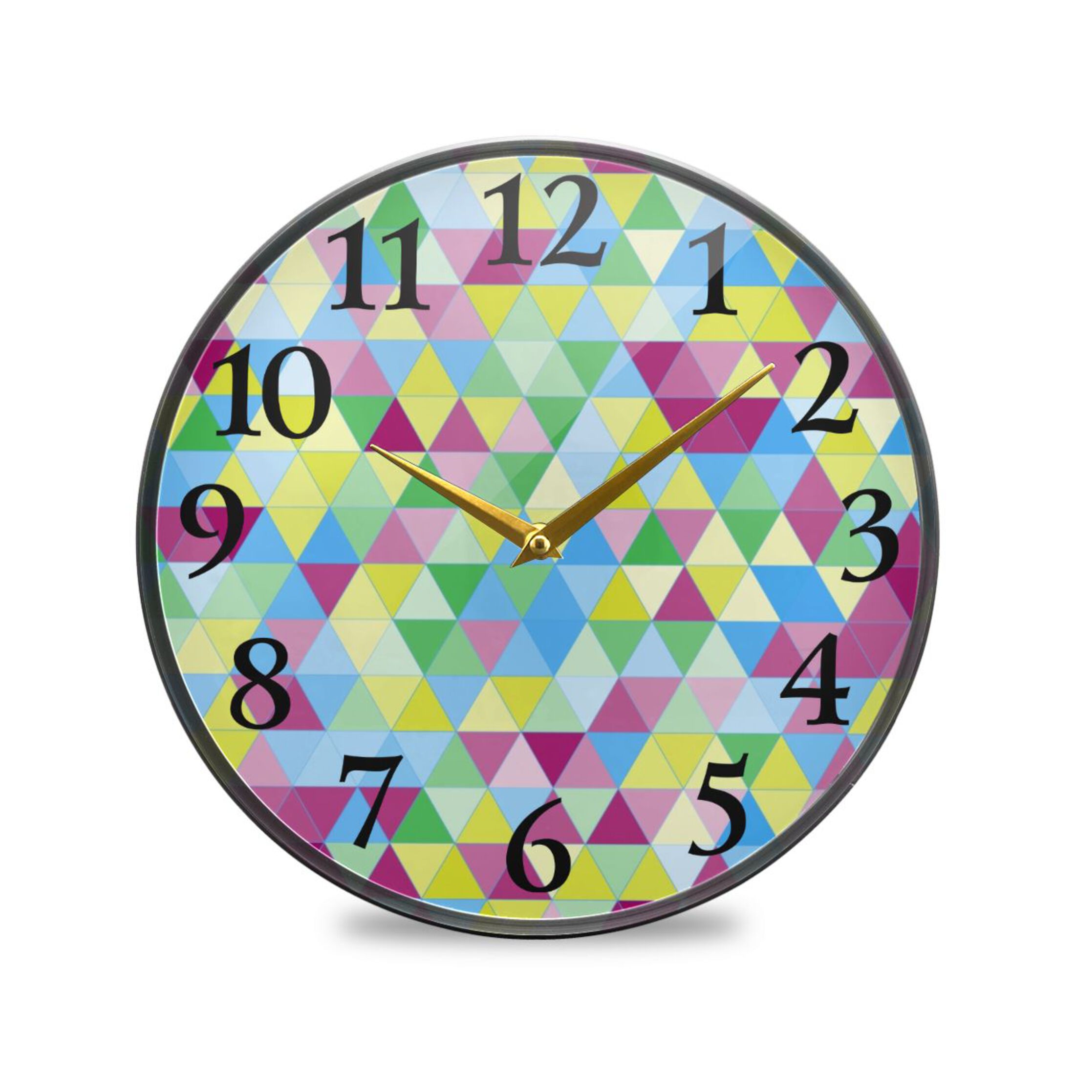 Triangle Geometric Wall Clocks Battery Operated 9.5 Inch Round Clock ...