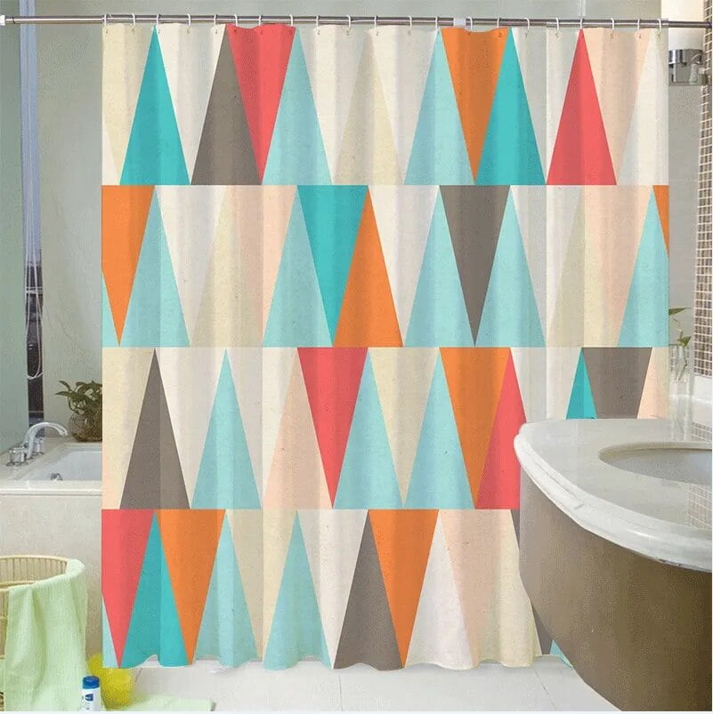 Triangle Geometry Orange Blue Print Shower Curtain And Modern Bath