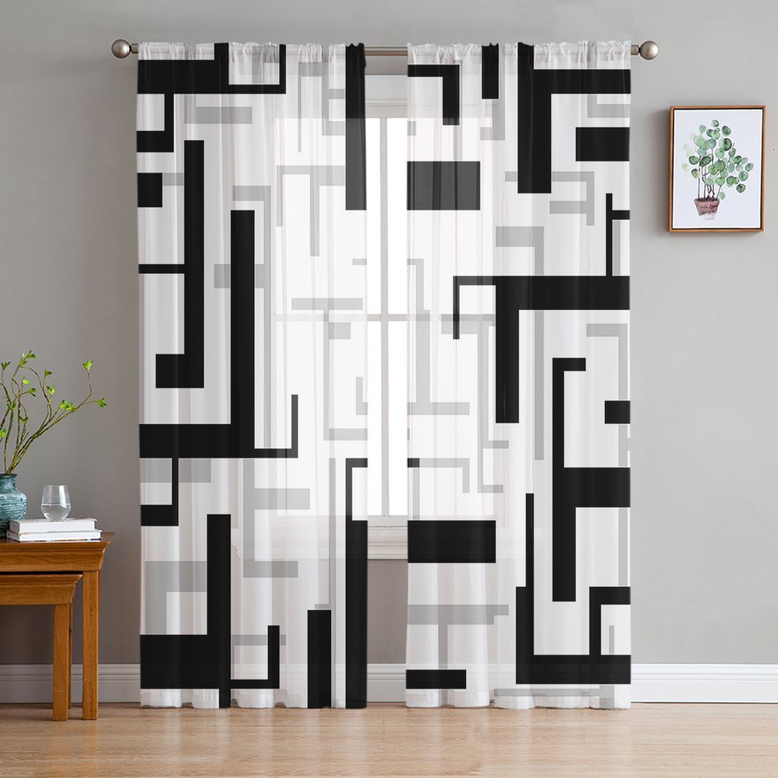 Triangle Geometry Orange Tulle Curtains For Living Room Bedroom ...