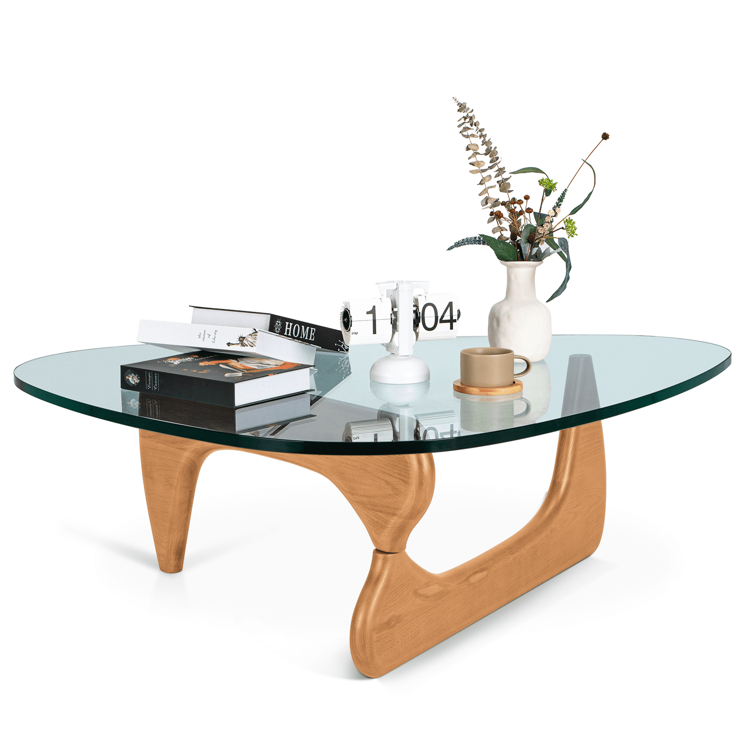 Triangle Glass Coffee Table with Solid Wood Base Irregular Tempered ...
