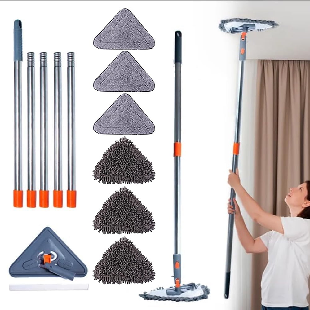 Triangle Mop, 85 Inch Long Handle Wall Mop, 360°Rotatable Wall Cleaner ...