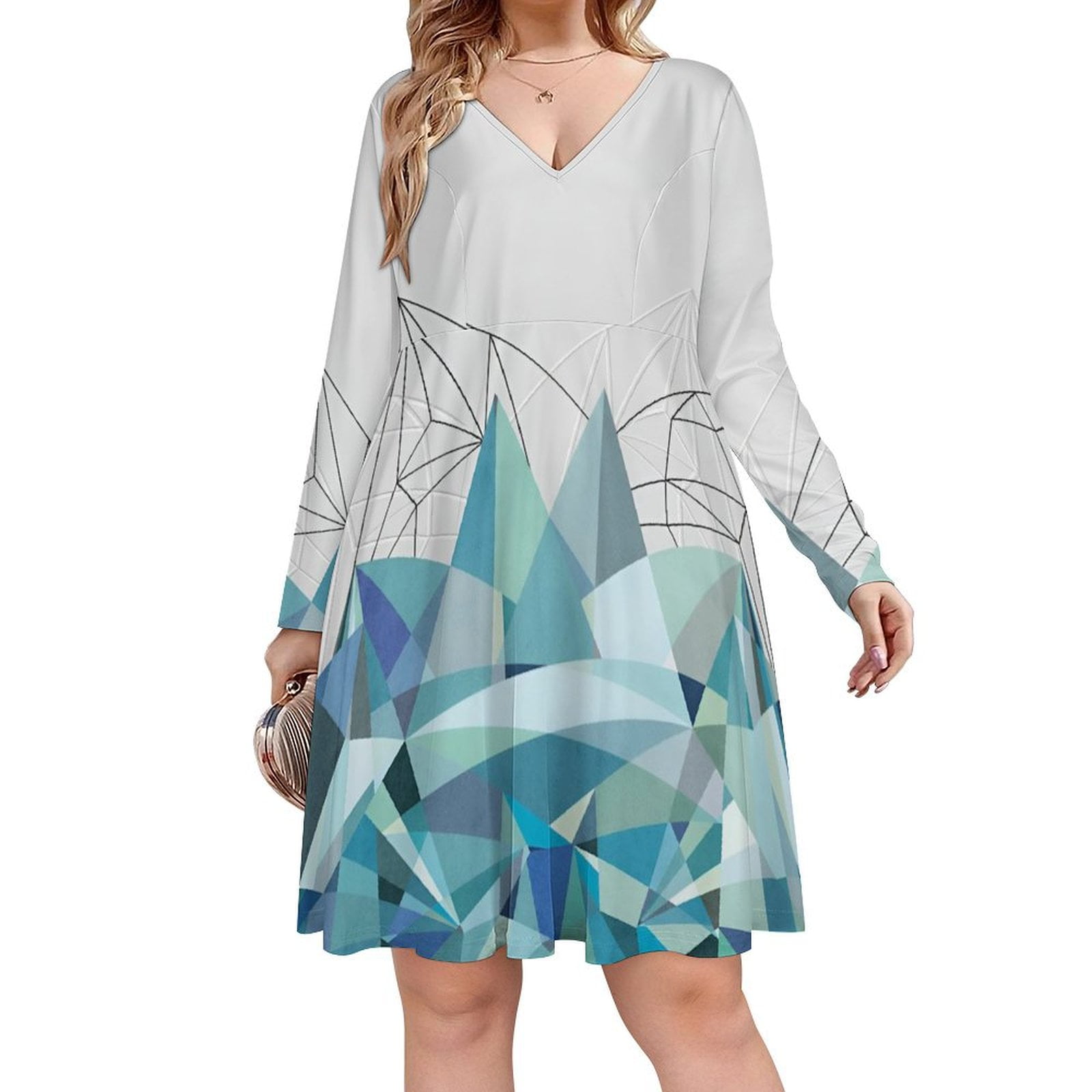 Triangle Mountain Art Long Sleeve Sexy Dresses For Women Ladies Vintage Elegant Party Dress ...