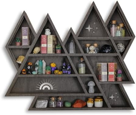 Triangle Mountain Crystal Shelf Display for Wall, Rock Gem Healing ...