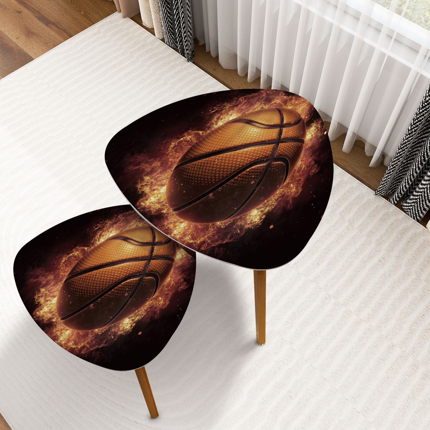 Triangle Nesting Coffee Table Set of 2 3D Burning Basketball Ball ...