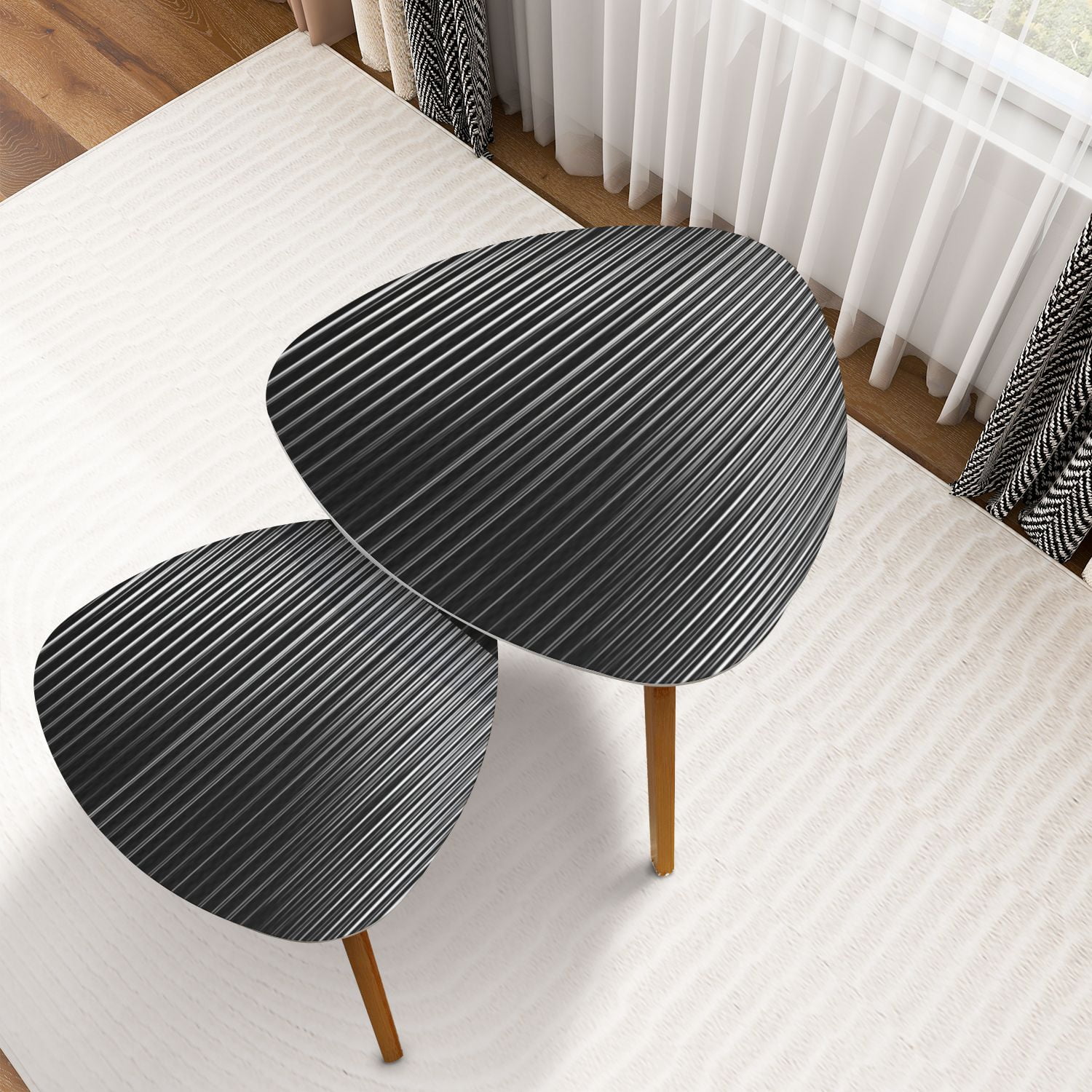 Triangle Nesting Coffee Table Set of 2 3d transparent ribbed glass ...