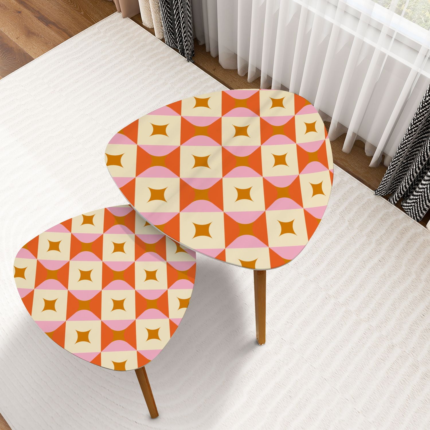 Triangle Nesting Coffee Table Set of 2 70 s Retro Seamless Pattern 60s ...