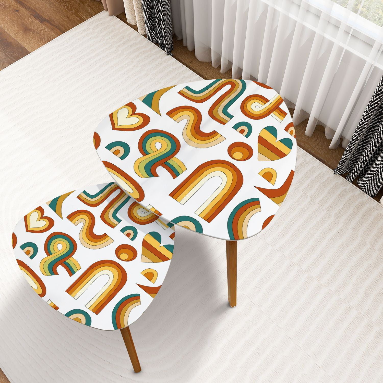 Triangle Nesting Coffee Table Set of 2 70s retro rainbow seamless ...
