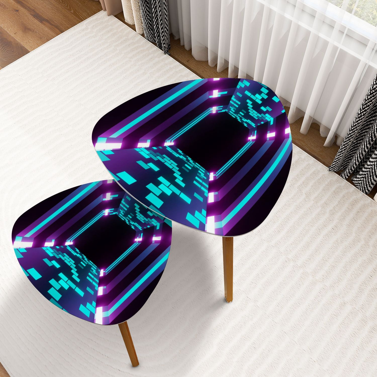Triangle Nesting Coffee Table Set of 2 80s retro abstract technology ...