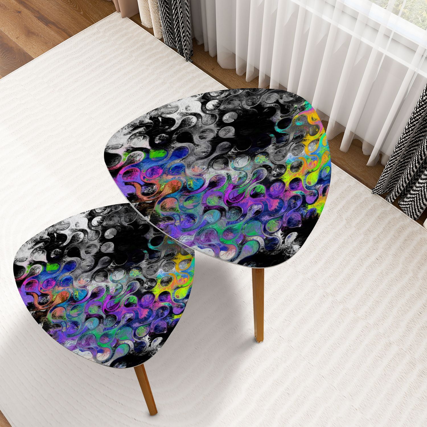 Triangle Nesting Coffee Table Set of 2 Abstract Colorful Geometrical ...