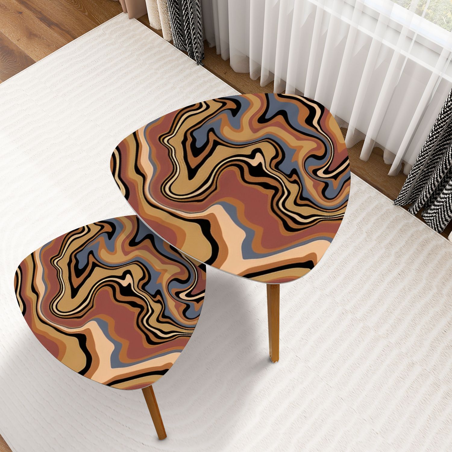 Triangle Nesting Coffee Table Set of 2 Abstract Hand Drawing Wavy ...