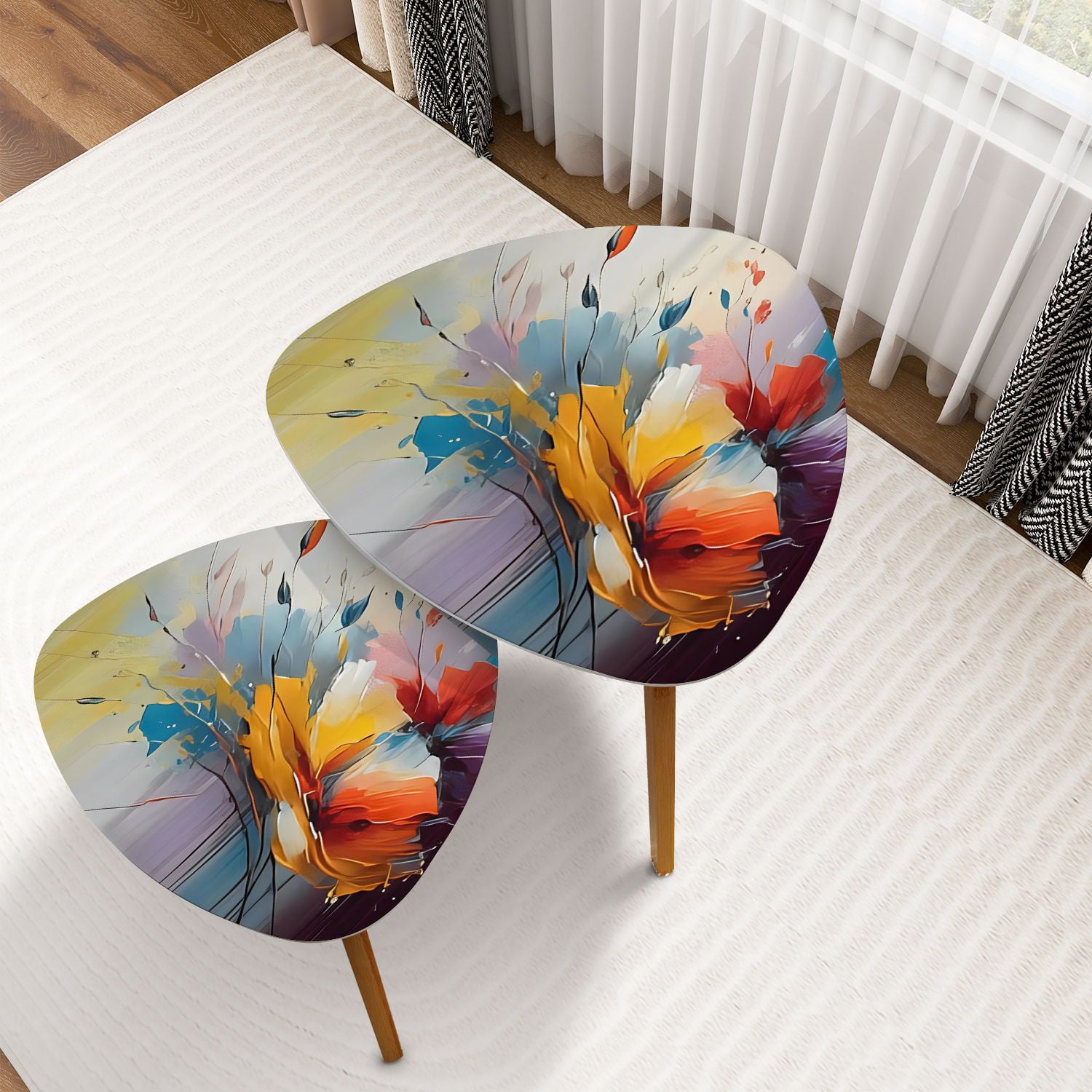 Triangle Nesting Coffee Table Set of 2 Abstract Oil Acrylic Painting ...