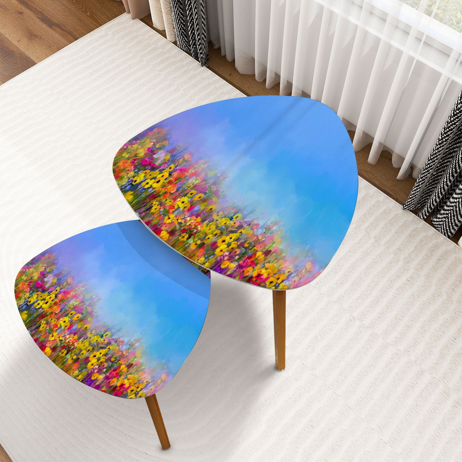 Triangle Nesting Coffee Table Set of 2 Abstract art oil painting summer ...