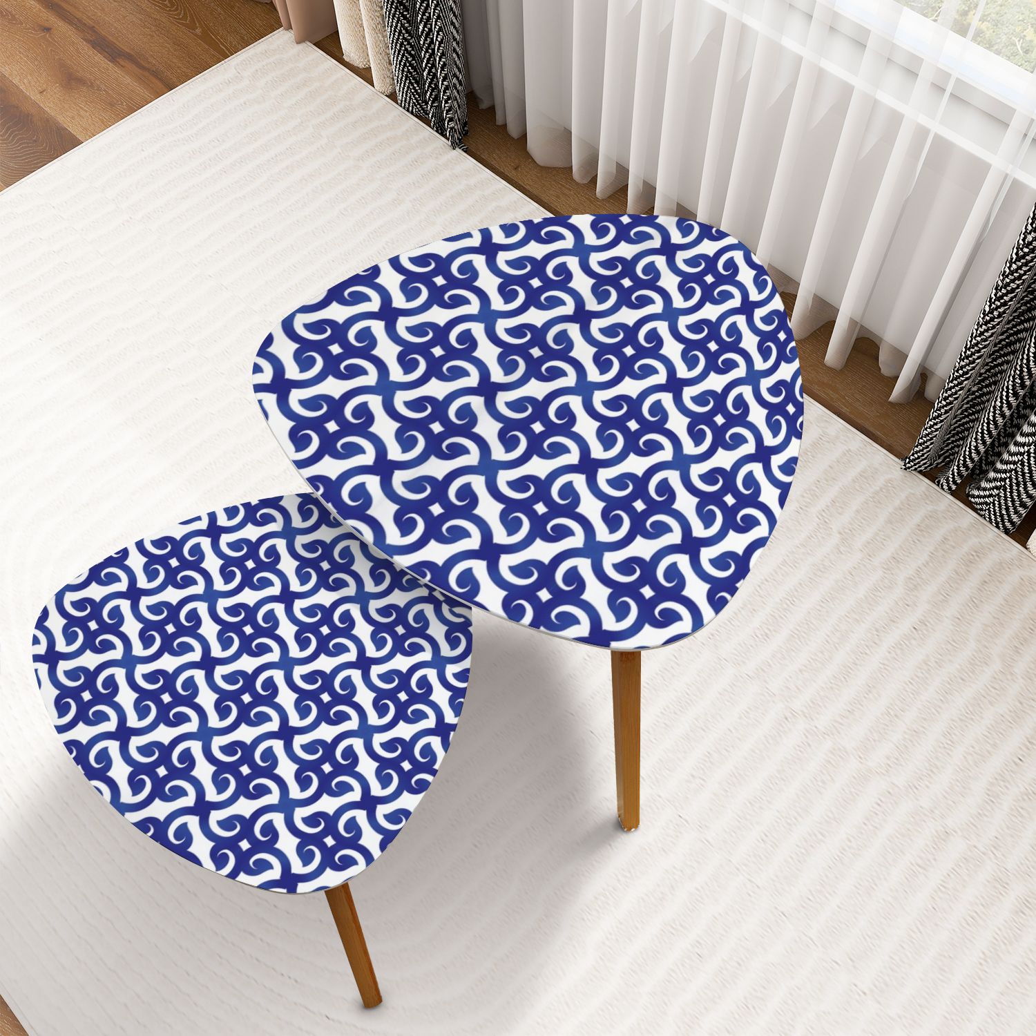 Triangle Nesting Coffee Table Set of 2 Abstract blue white pattern ...