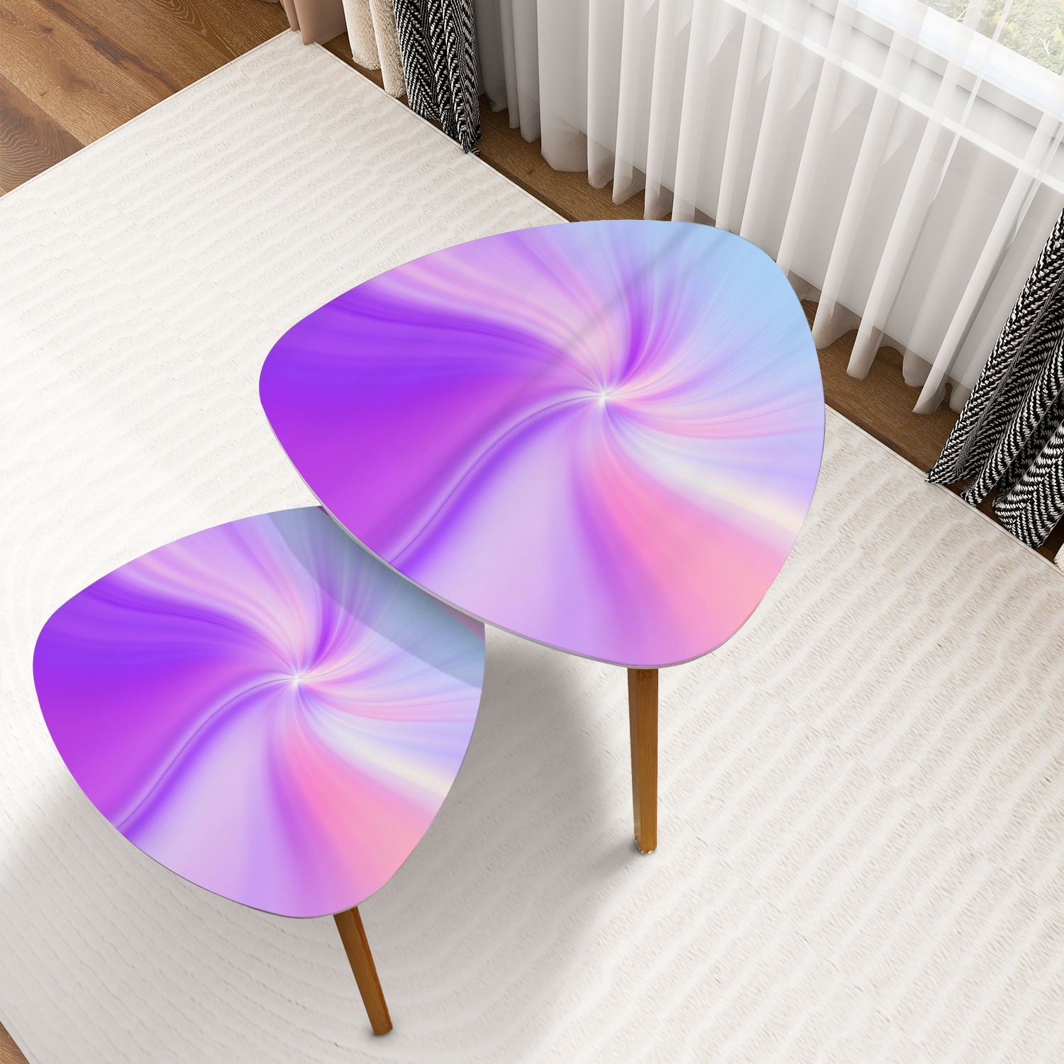 Triangle Nesting Coffee Table Set of 2 Abstract bright lilac blue ...