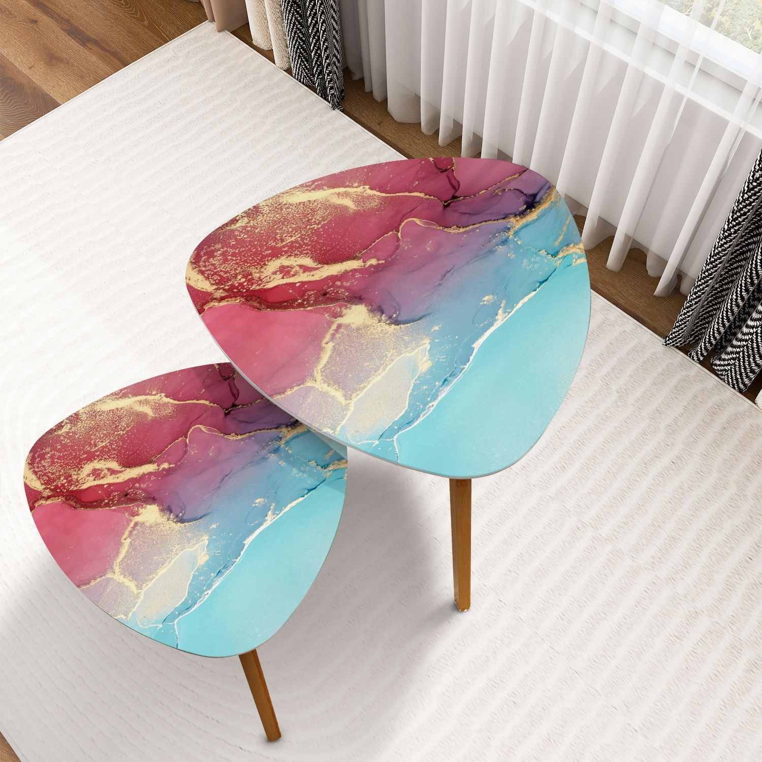 Triangle Nesting Coffee Table Set of 2 Abstract colorful Mixing acrylic ...