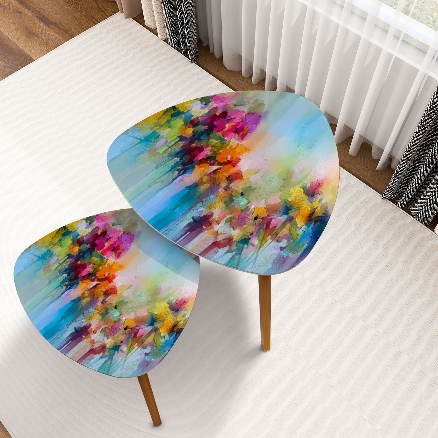 Triangle Nesting Coffee Table Set of 2 Abstract colorful oil acrylic ...
