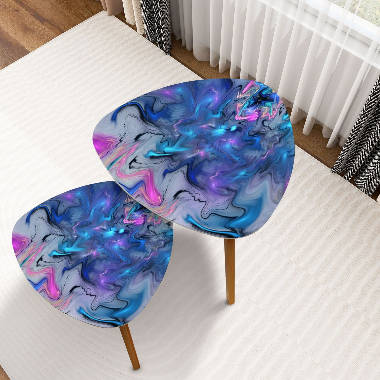 Triangle Nesting Coffee Table Set of 2 Abstract fantasy marble Fractal ...