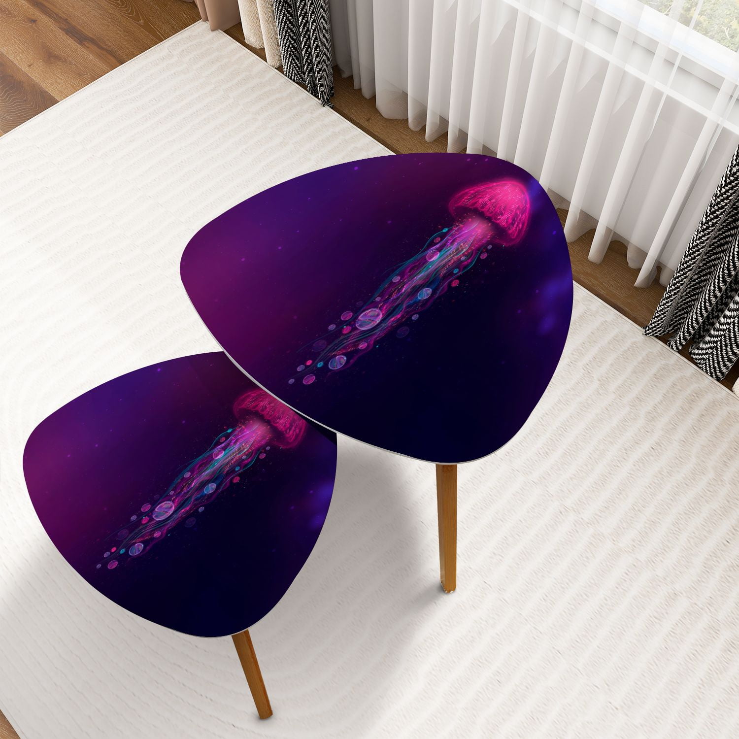 Triangle Nesting Coffee Table Set of 2 Abstract fantasy neon jellyfish ...