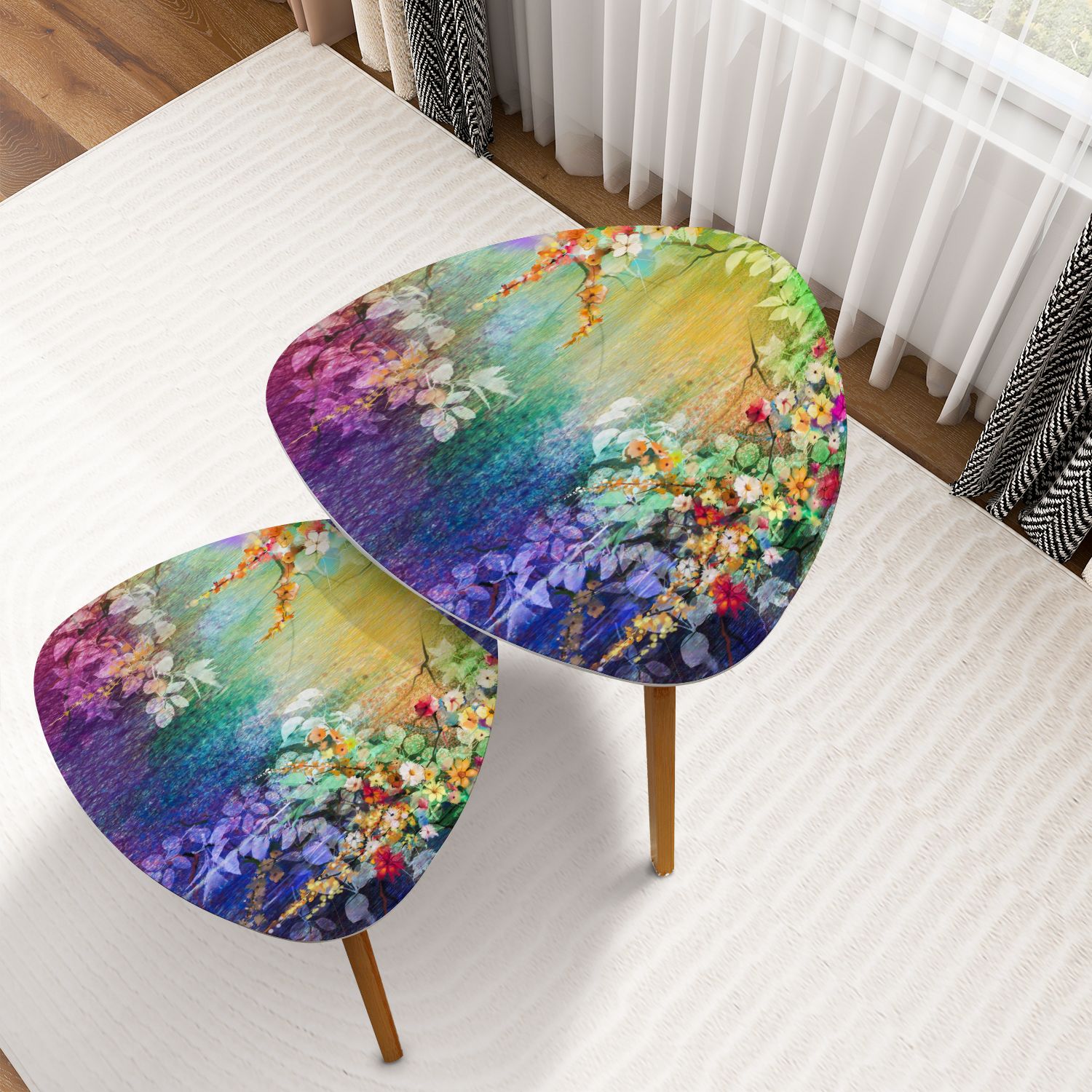 Triangle Nesting Coffee Table Set of 2 Abstract floral watercolor ...
