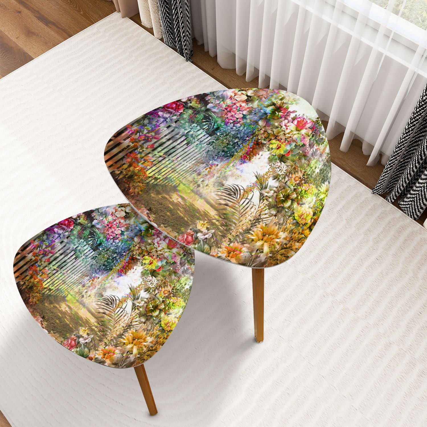 Triangle Nesting Coffee Table Set of 2 Abstract flowers watercolor ...