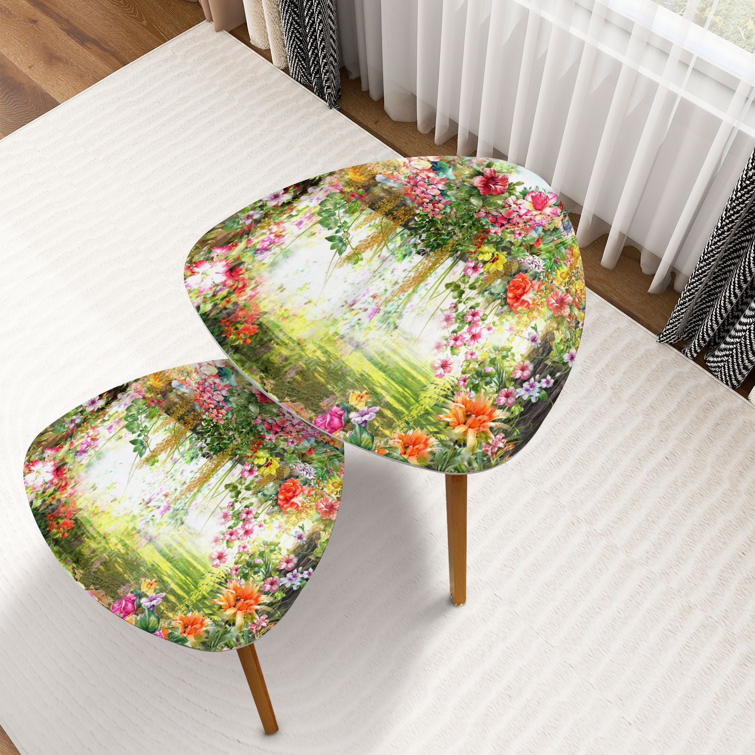 Triangle Nesting Coffee Table Set of 2 Abstract flowers watercolor ...