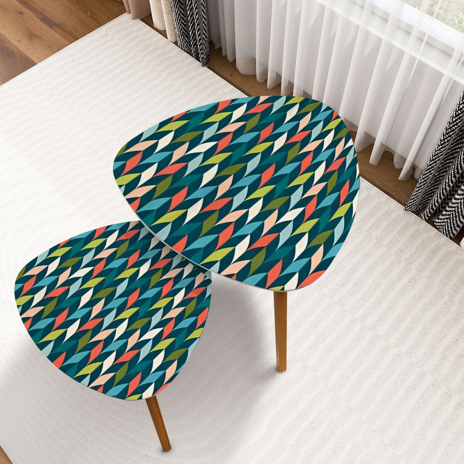 Triangle Nesting Coffee Table Set of 2 Abstract geometric pattern mid ...