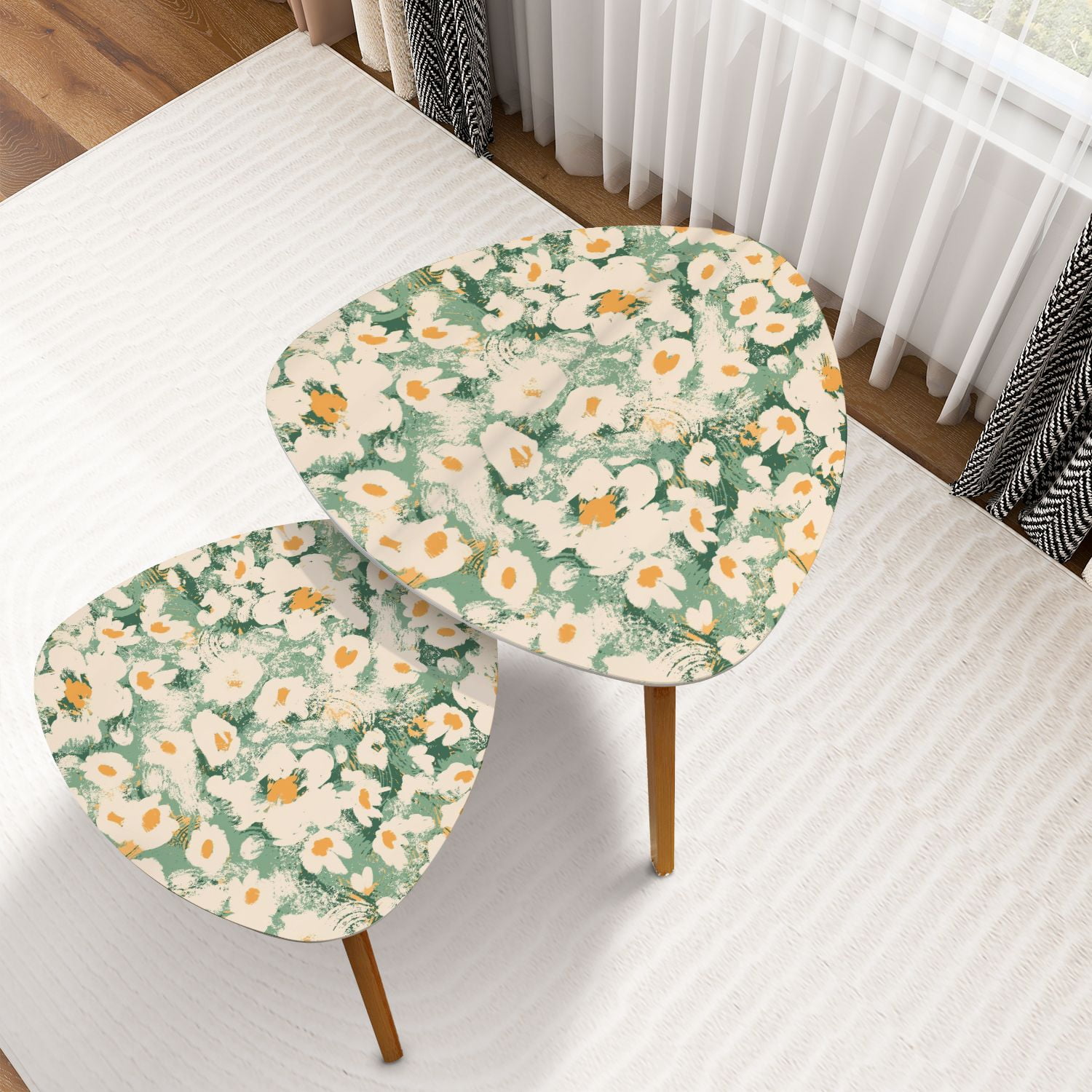 Triangle Nesting Coffee Table Set of 2 Abstract green floral camouflage ...