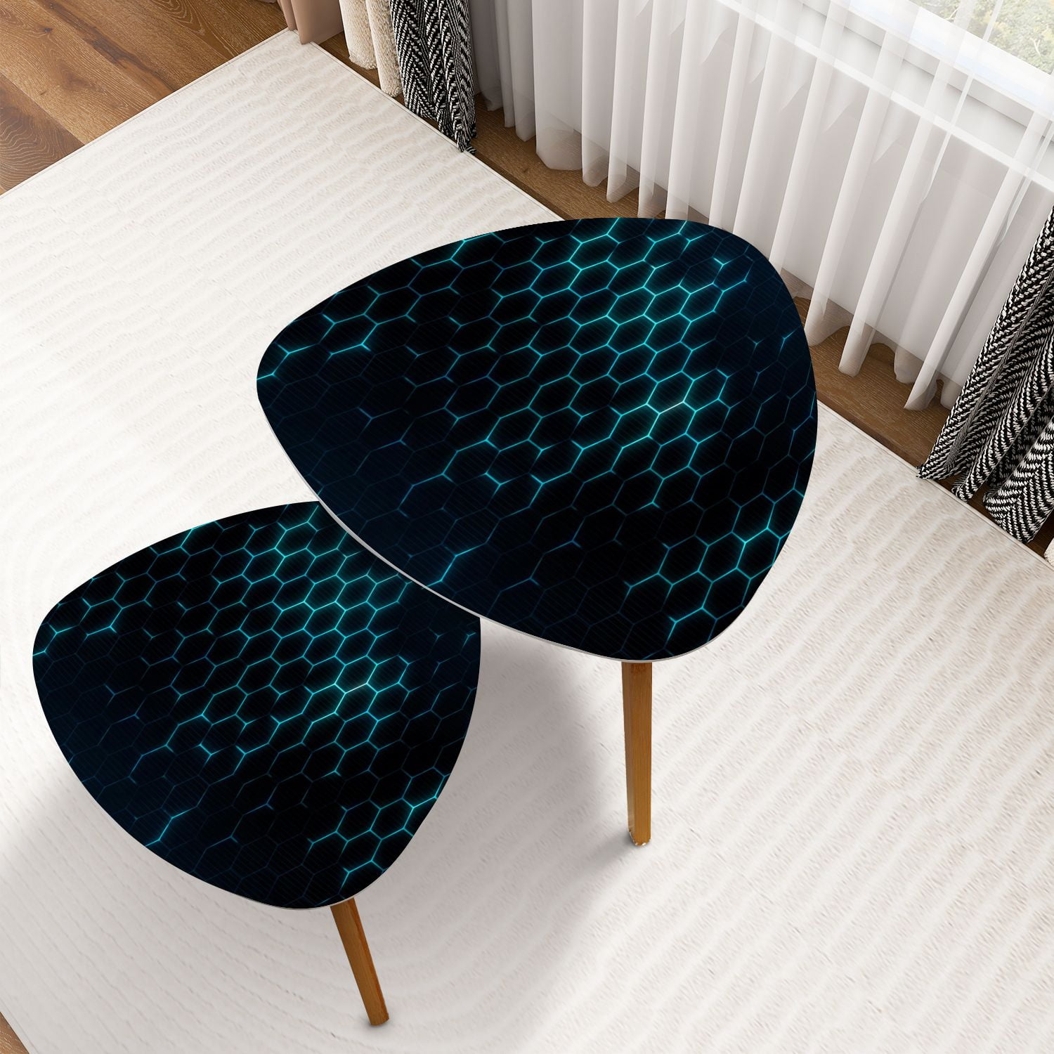 Triangle Nesting Coffee Table Set of 2 Abstract hexagonal Sci fi modern ...