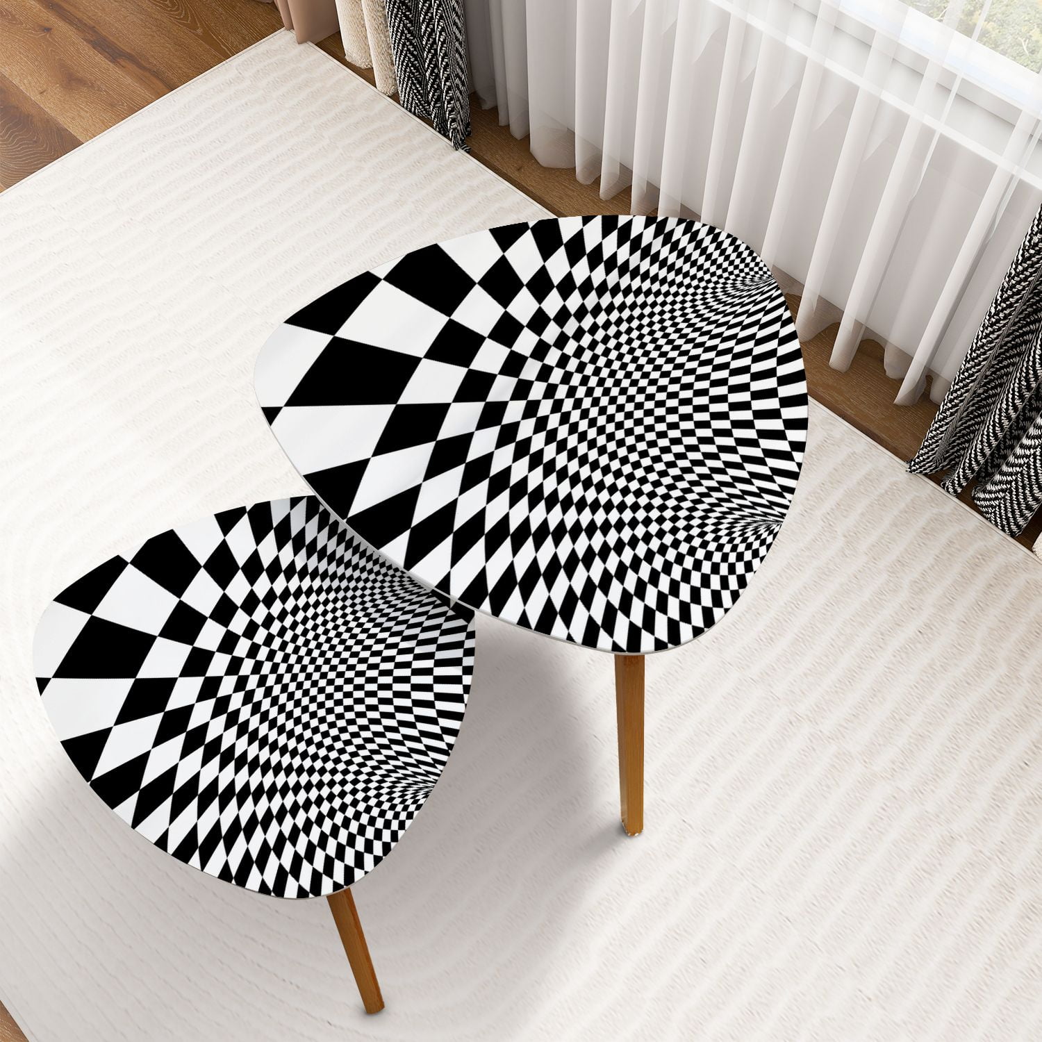 Triangle Nesting Coffee Table Set of 2 Abstract illusion Geometric ...