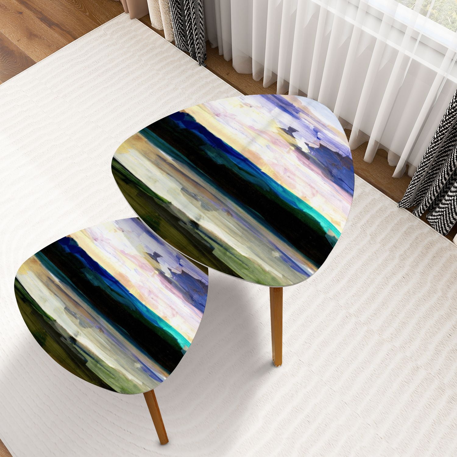 Triangle Nesting Coffee Table Set of 2 Abstract landscape by lake ...