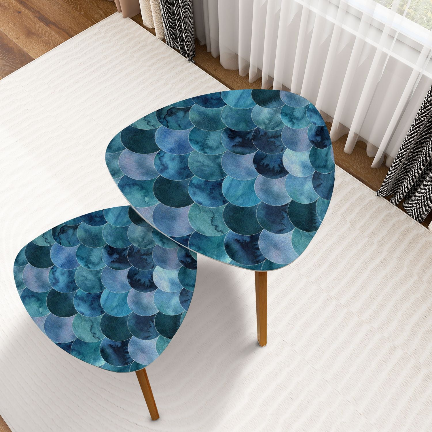 Triangle Nesting Coffee Table Set of 2 Abstract mermaid scales seamless ...