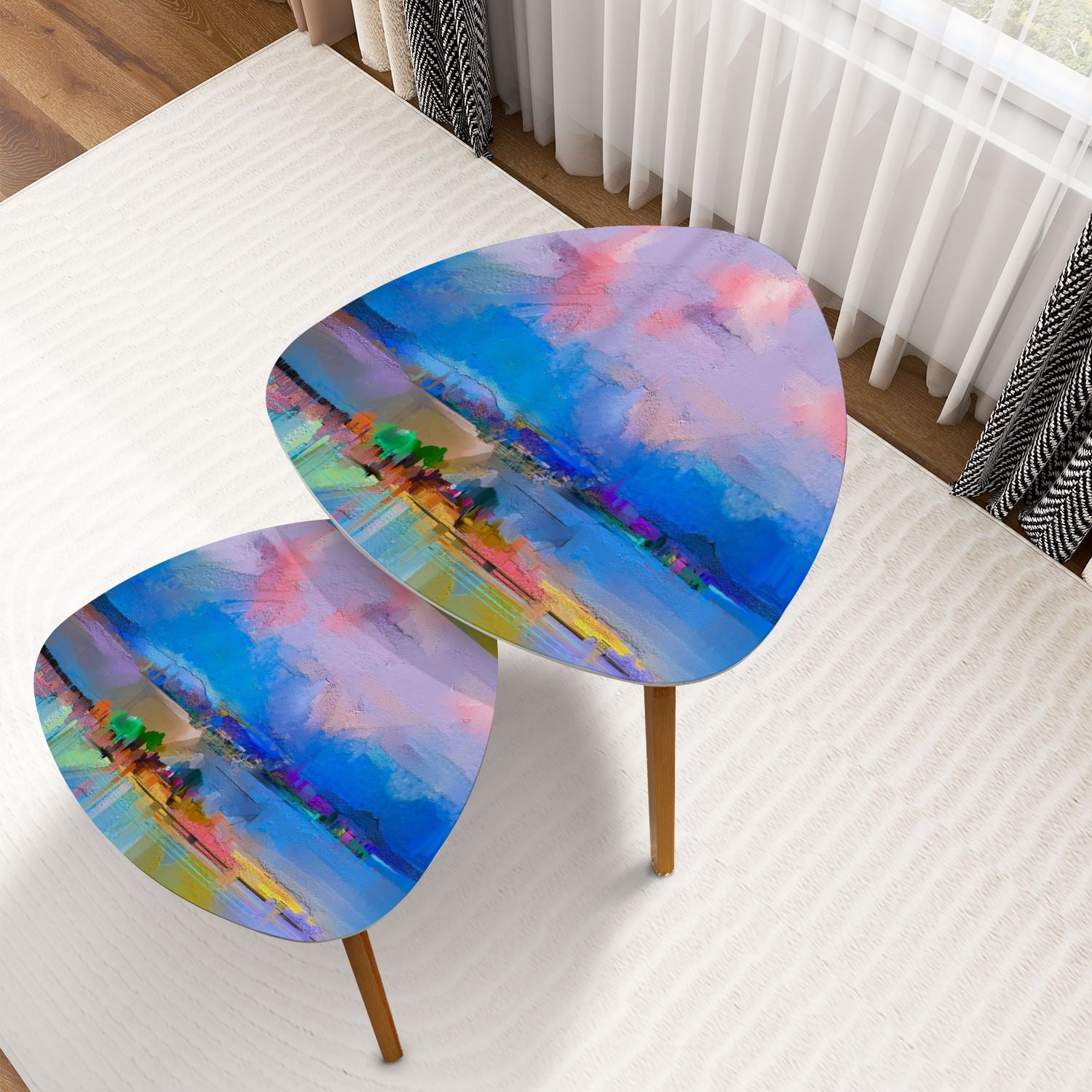Triangle Nesting Coffee Table Set of 2 Abstract oil painting landscape ...