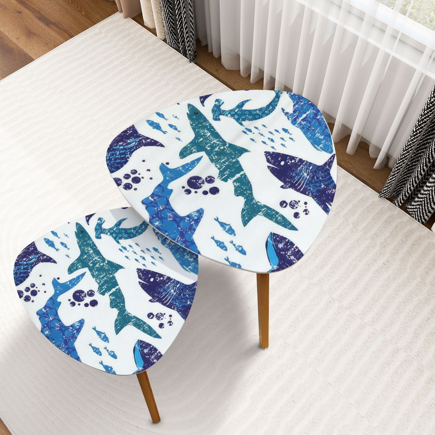 Triangle Nesting Coffee Table Set of 2 Abstract seamless pattern sharks ...