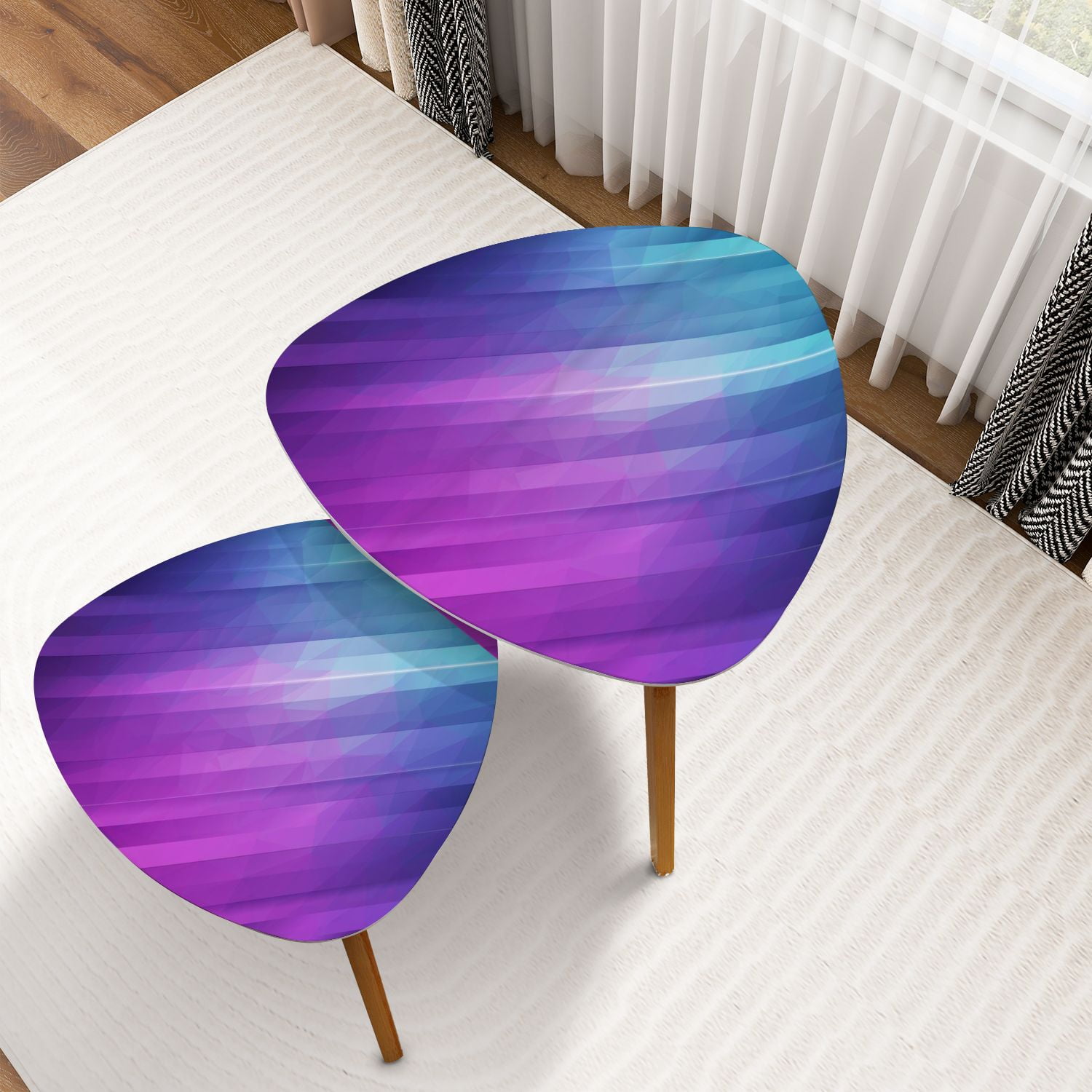 Triangle Nesting Coffee Table Set of 2 Abstract skew stripe shape blue ...